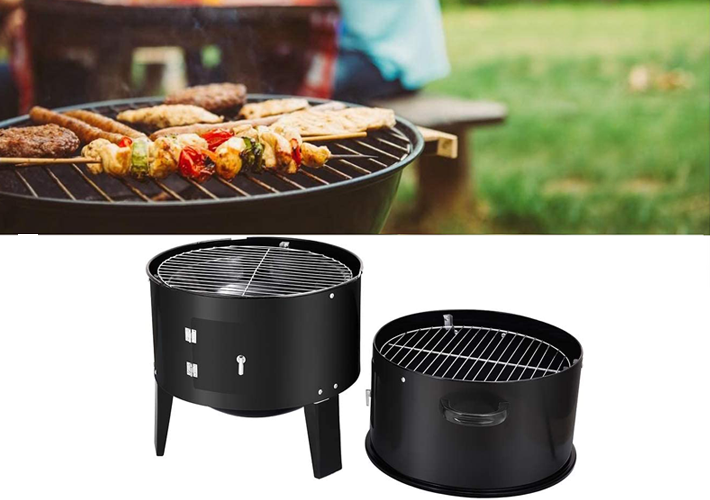 3 in 1 Portable Round Barbecue Grill with Heat Indicator Thermometer ...